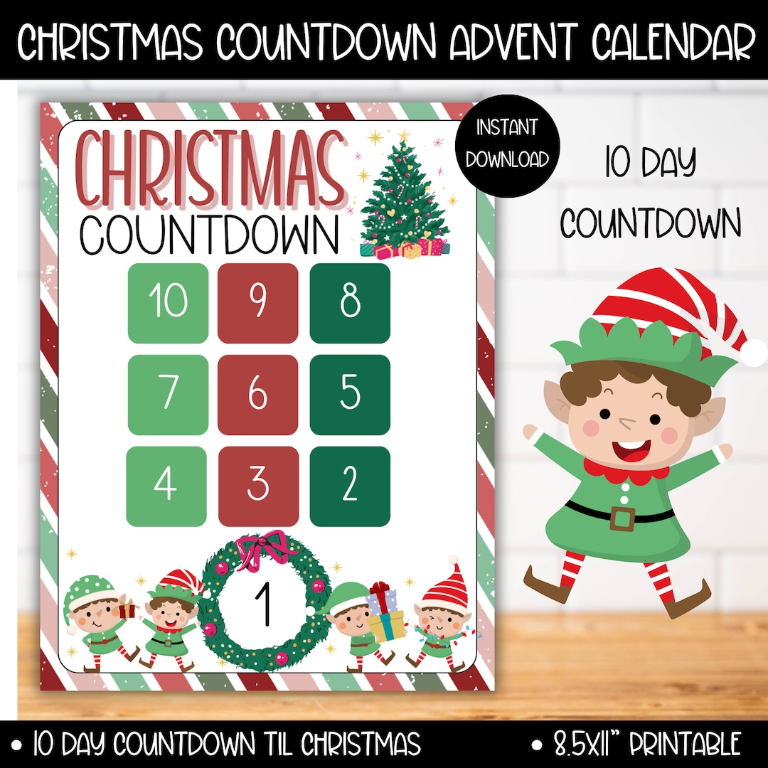 10 Day Christmas Countdown Advent Calendar Printable, Class Homeschool ...