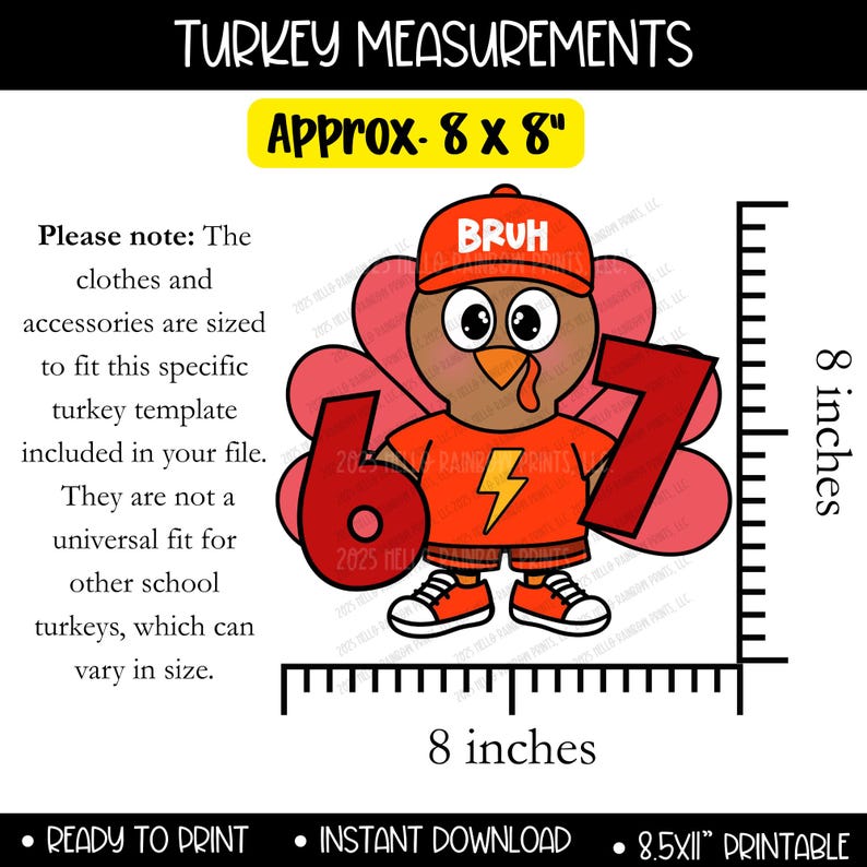 67 Bruh Six Seven Turkey Disguise Costume Craft Kit, Boys Thanksgiving ...