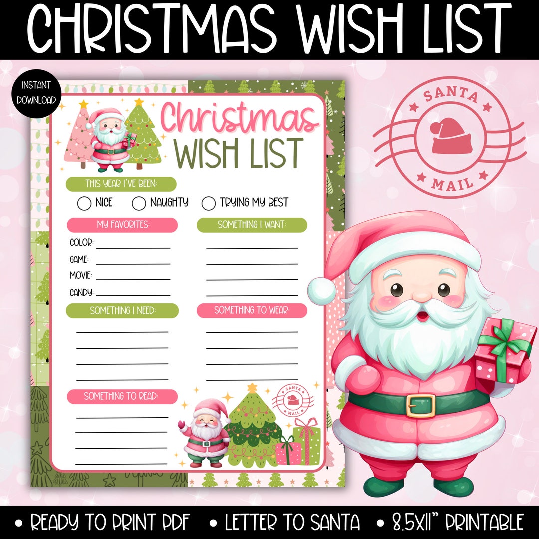 Pink Green Christmas Letter to Santa Wish List Activity Craft ...