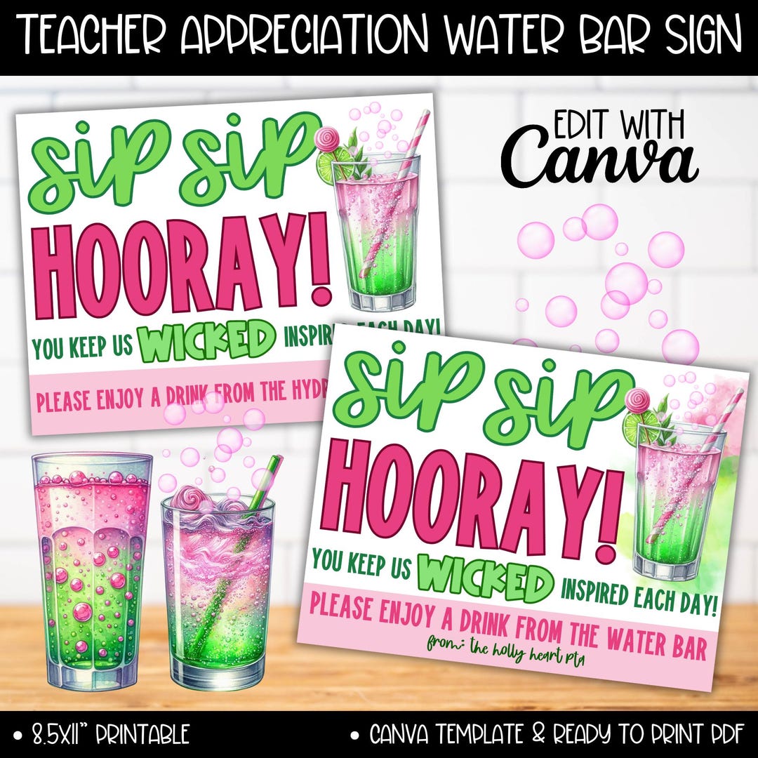 Wicked Water Bar Sign, Teacher Employee Appreciation Week Oz Soda Drink ...