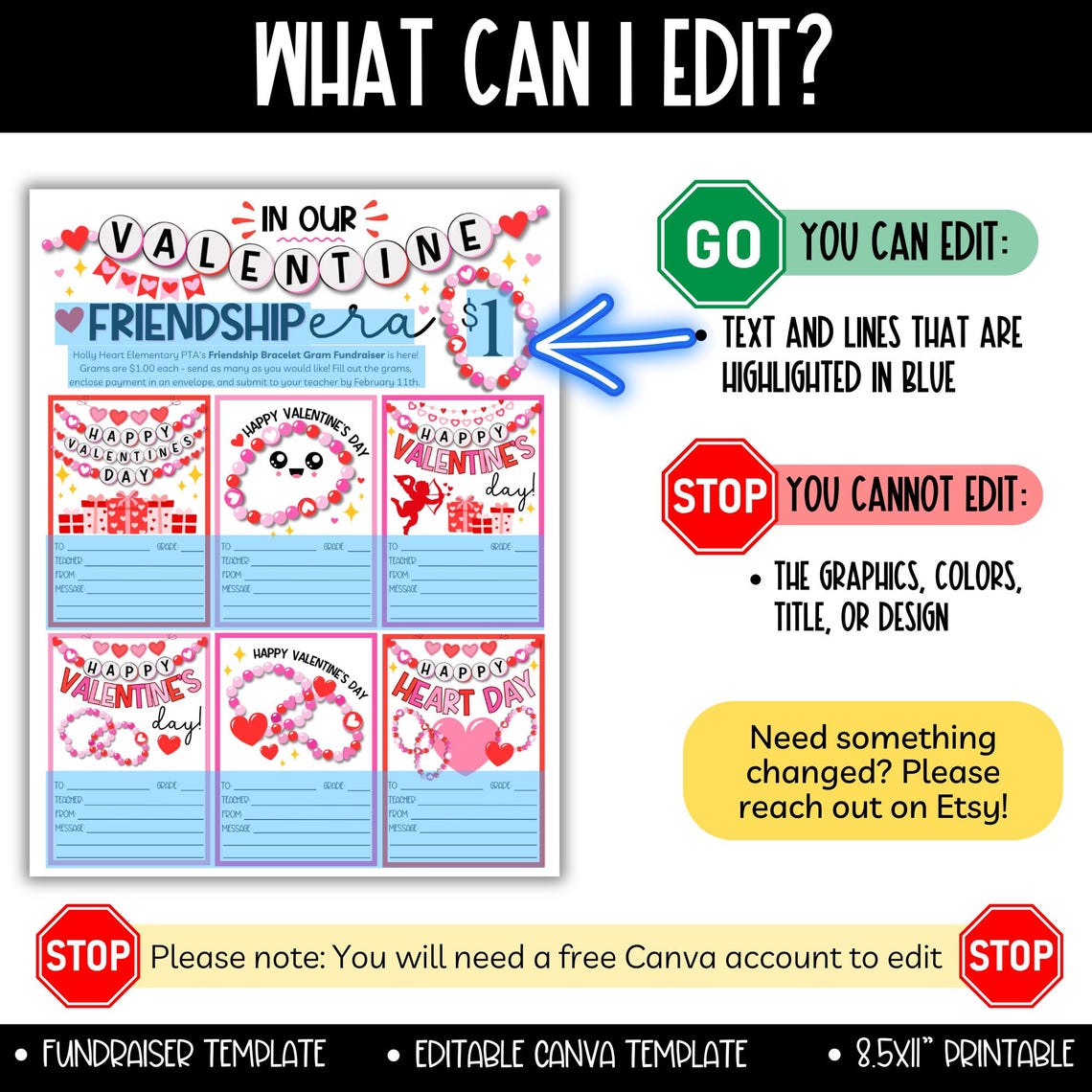 Valentine's Day Friendship Bracelet Grams Fundraiser Flyer Template ...