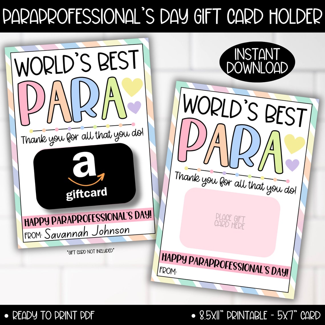 World's Best Para Gift Card Holder, Paraprofessional Appreciation Day ...