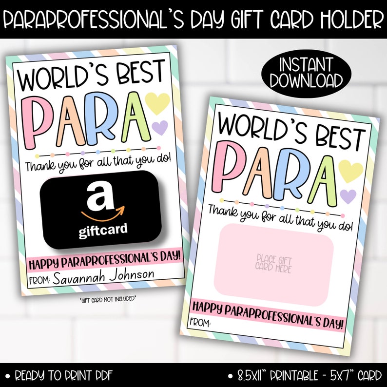 World's Best Para Gift Card Holder, Paraprofessional Appreciation Day ...