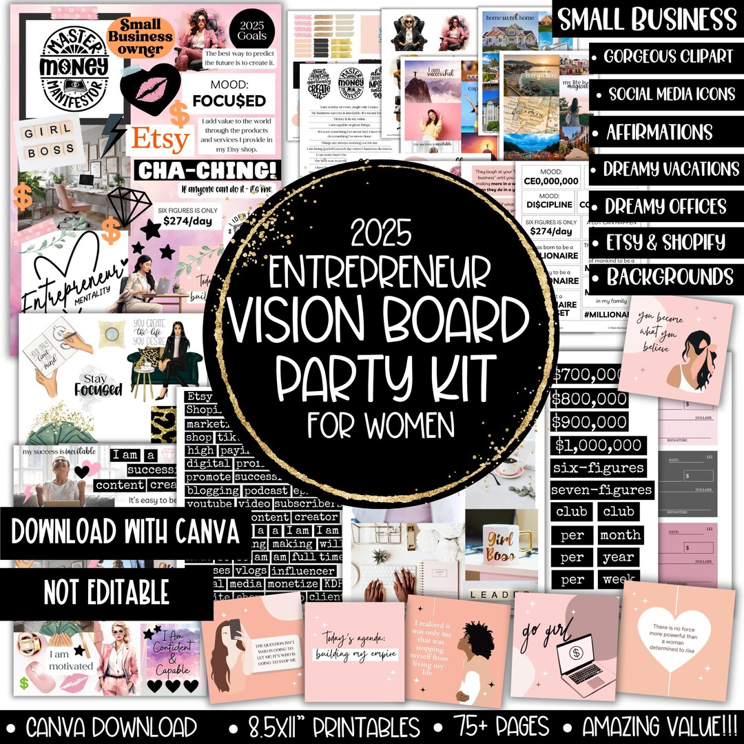 2025 Small Business Vision Board Party, Girl Boss New Year Goals ...