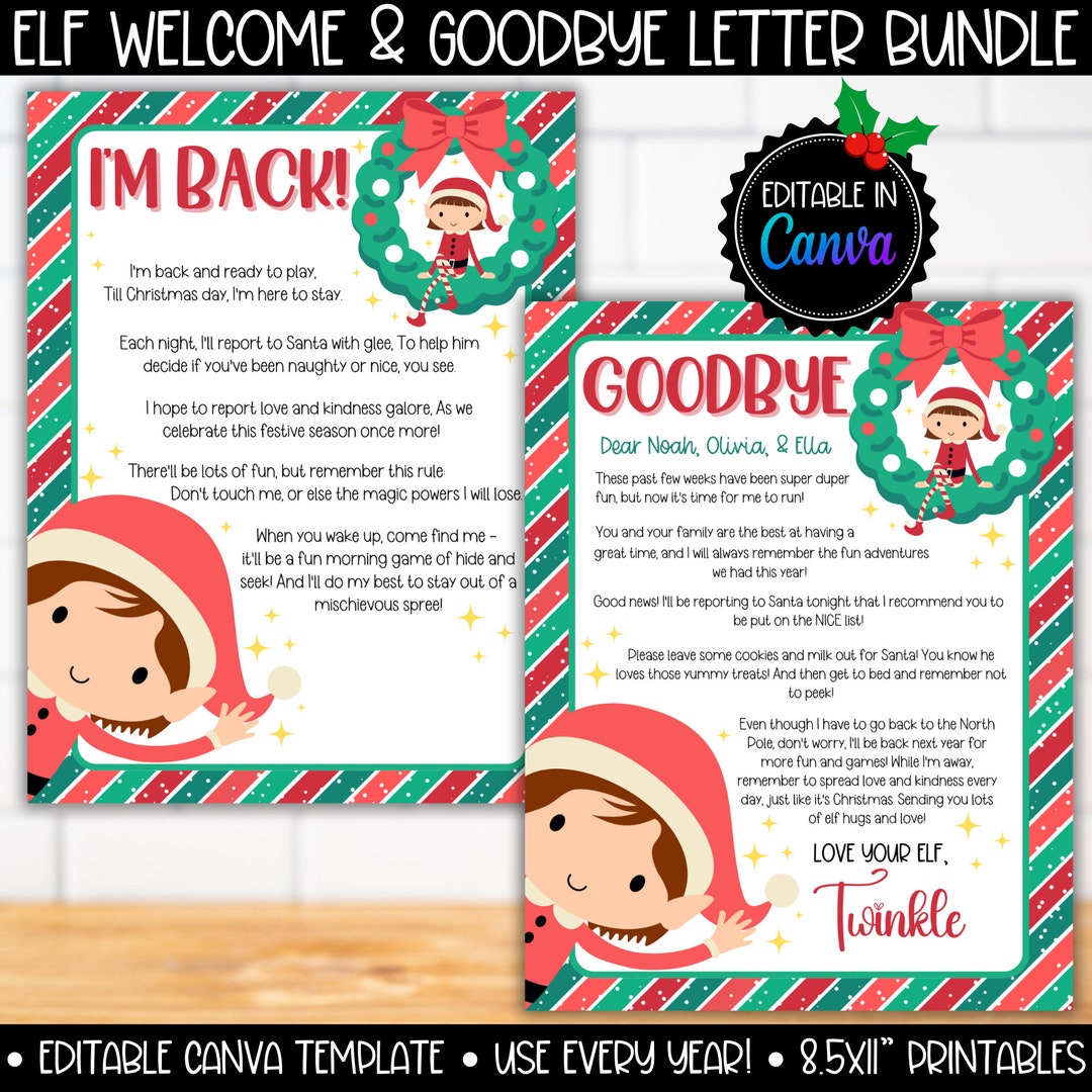 Christmas Elf on the Shelf Welcome Arrival Goodbye Letter, Elf I'm Back ...