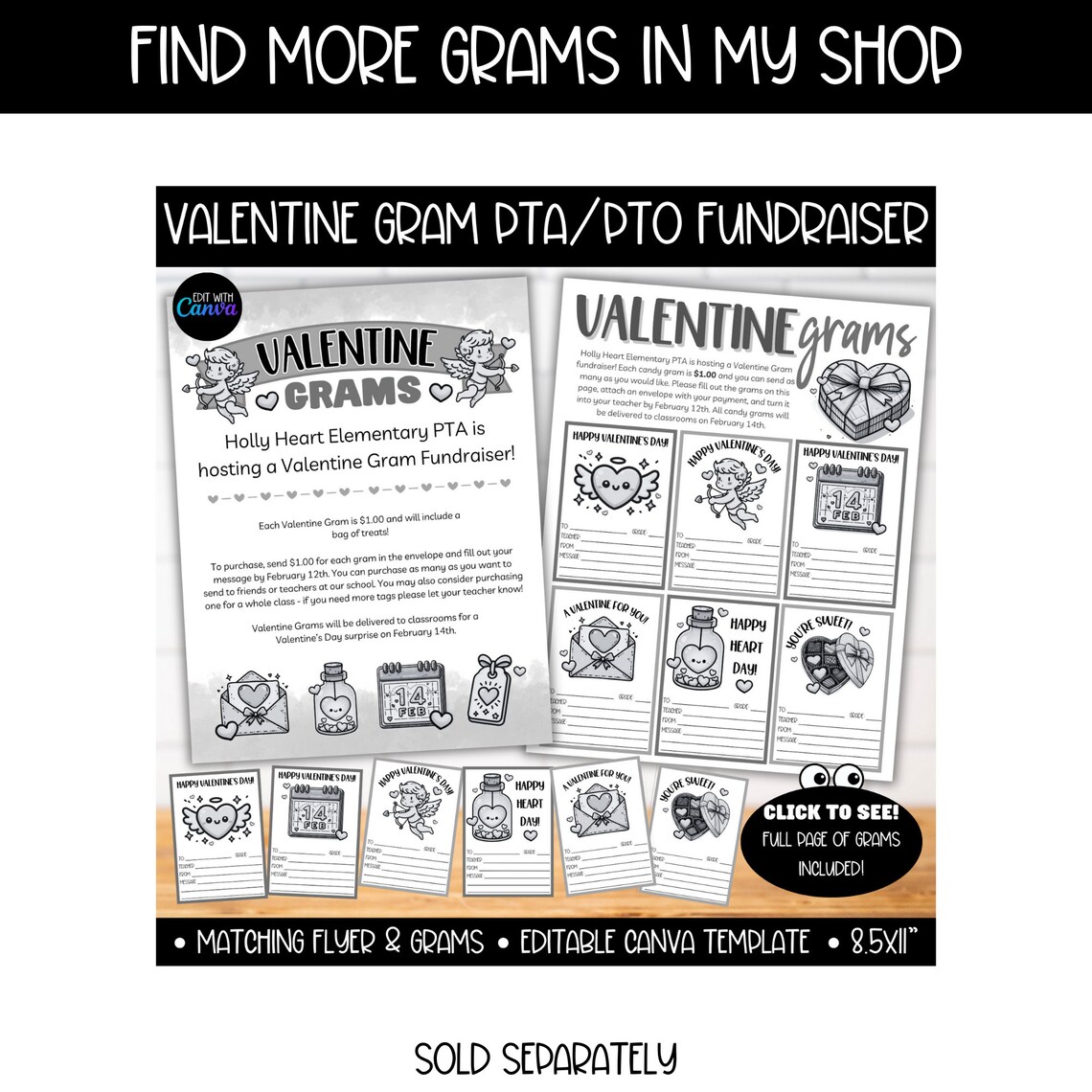 Valentines Day Candy Gram Fundraiser Flyer Forms Tag Template PTA PTO ...