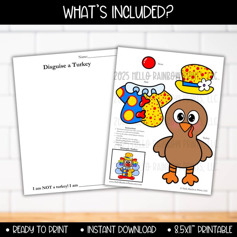 Thanksgiving Disguise the Turkey Clown Printable Craft Kit, NOT a ...