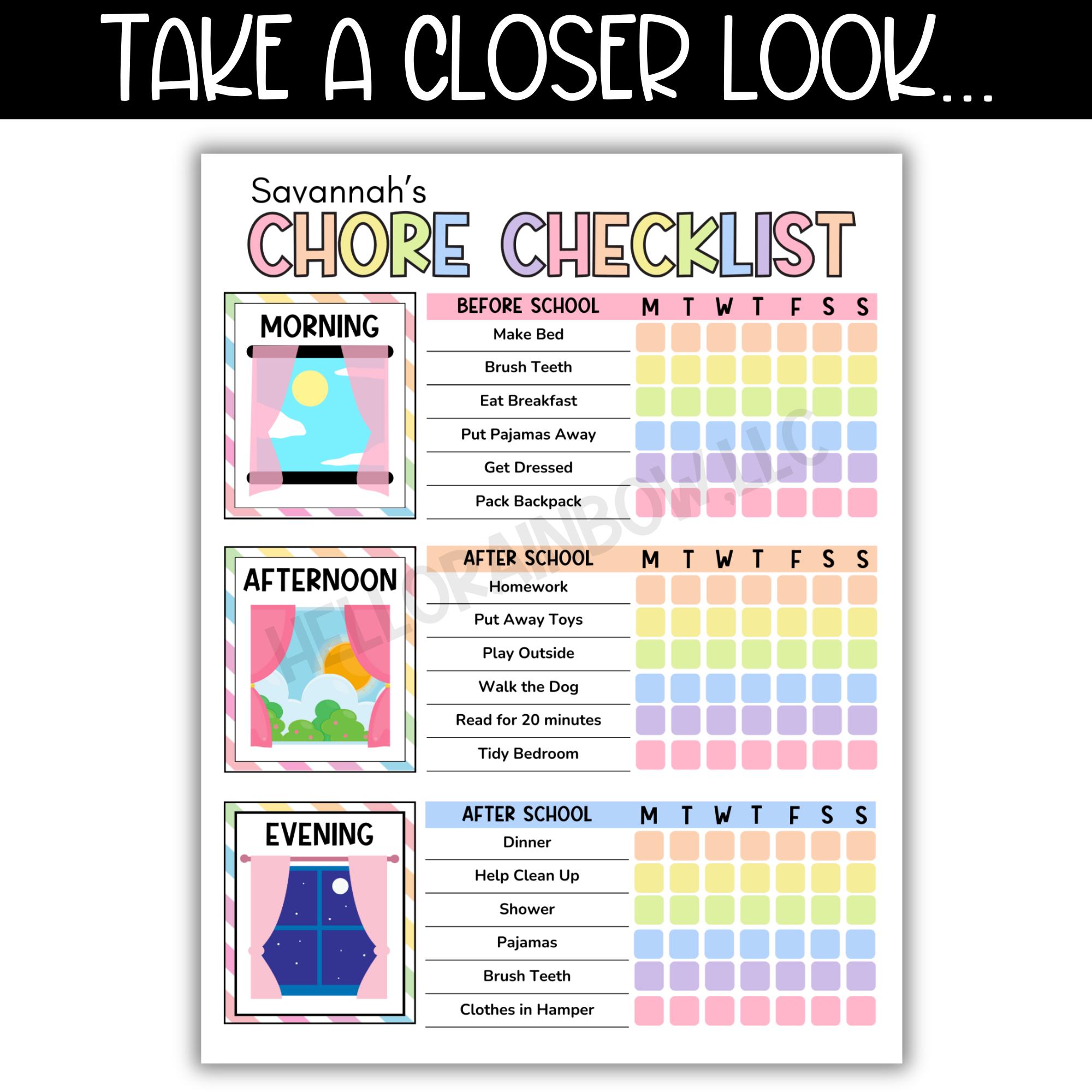 Editable Daily Girls Cute Morning Chore Chart Printable, Kid to Do List ...