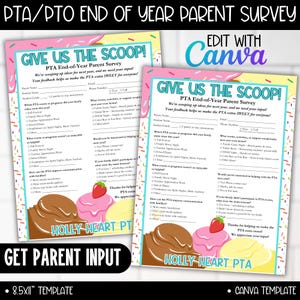 PTA End of Year Parent Survey Form, PTO Give Us the Scoop Ice Cream ...