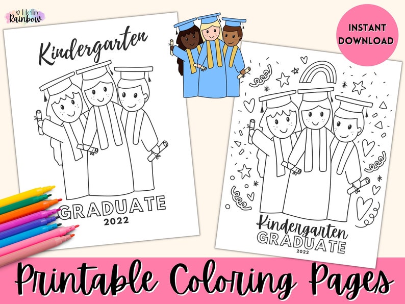 Kindergarten Graduation Coloring Page for Kids Graduation | Etsy