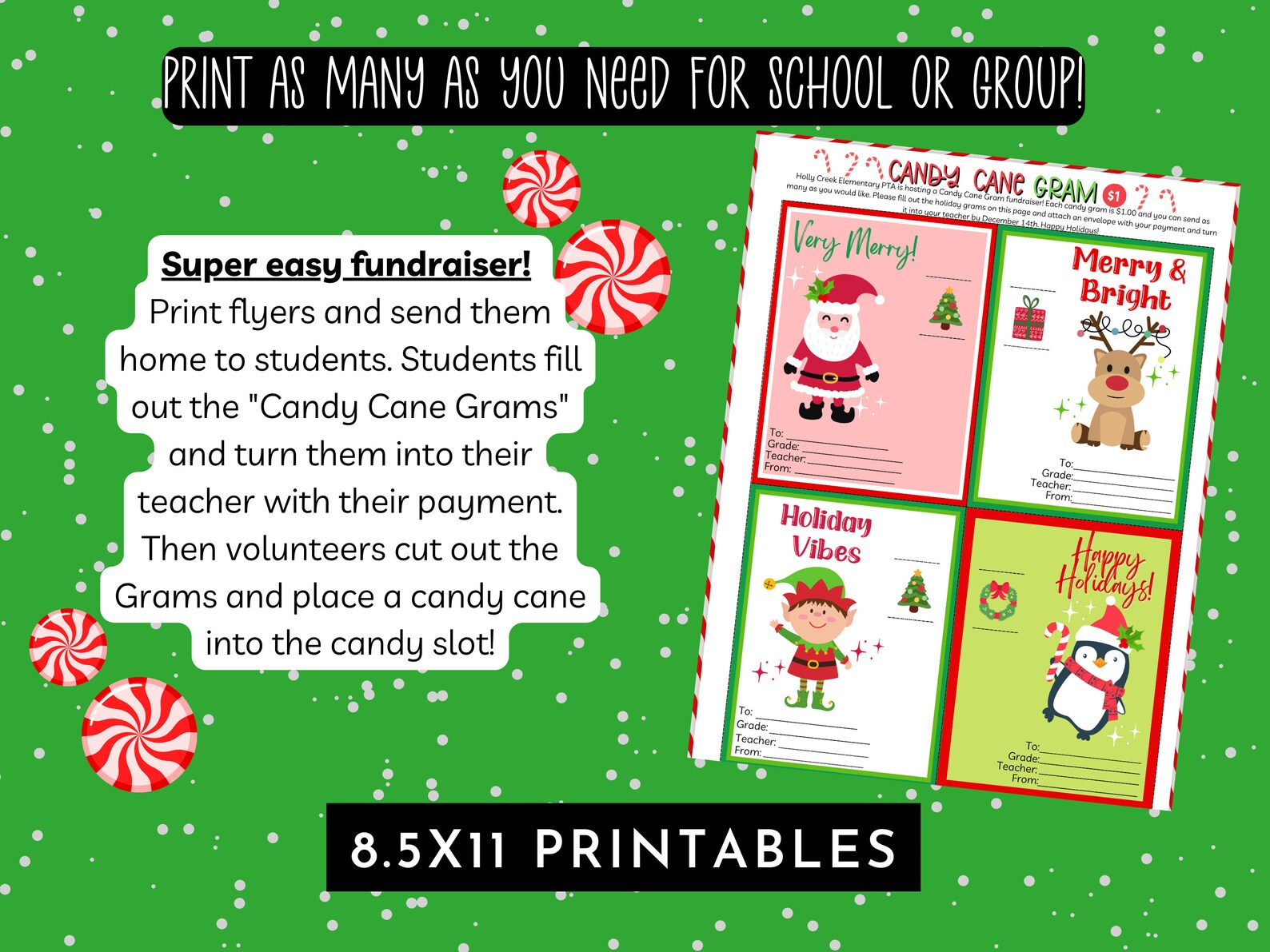PTA PTO Candy Cane Holder Candy Gram | Christmas Gram | Holiday Gram ...