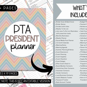PTA President Planner Binder Printable Calendar Sign-in Budget ...