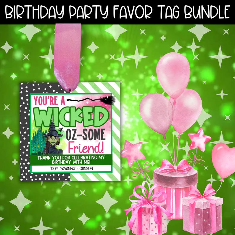 Wicked Birthday Party Favor Gift Tags Template Bundle, Wicked Thank You ...
