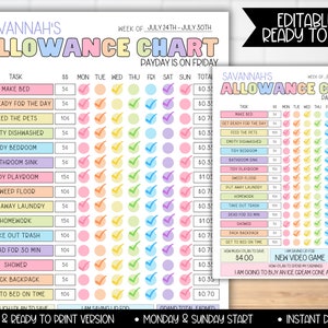 Editable Allowance Tracker Chart, Kids Budgeting Money Saving Worksheet ...