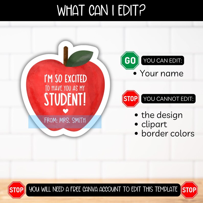 1st Day of School Student Cute Apple Gift Tag, Apple Gift From Teacher ...