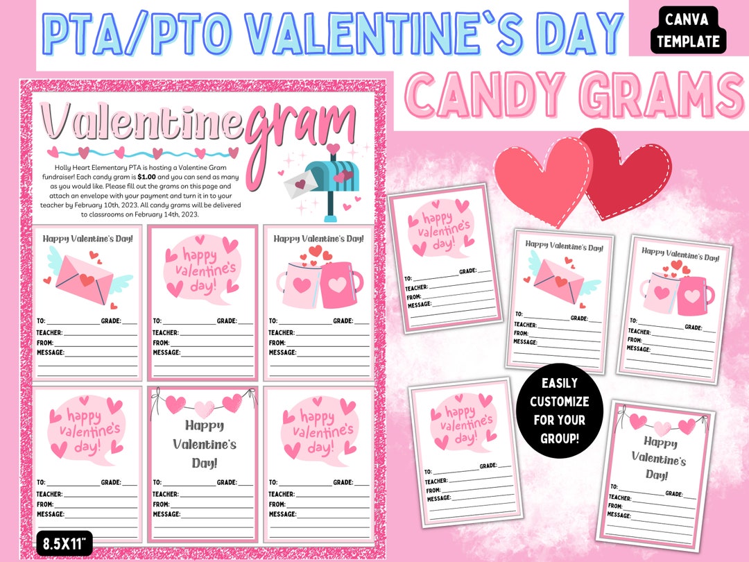 PTA PTO Valentine's Day Candy Gram School Fundraiser Flyer Template ...