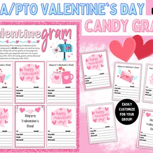 PTA PTO Valentine's Day Candy Gram School Fundraiser Flyer Template ...