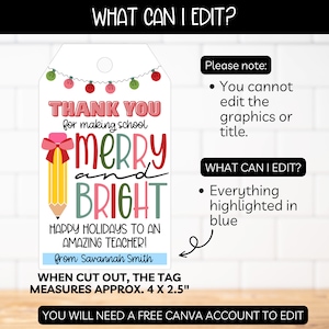 Teacher Christmas Gift Tag Card, PTA PTO Teacher Staff Appreciation ...