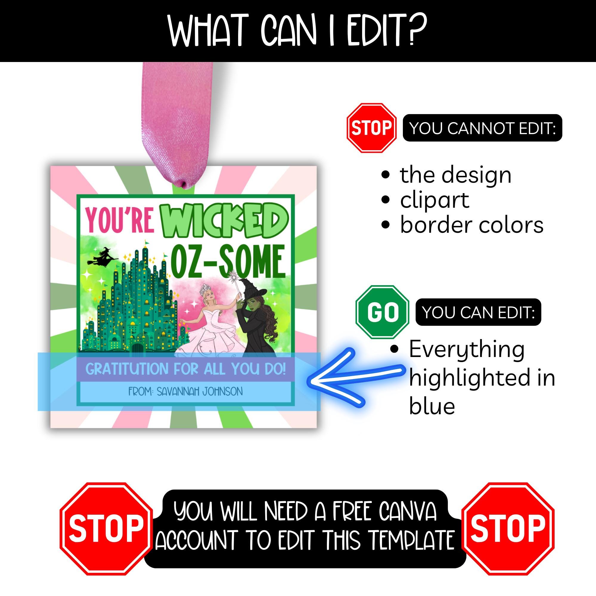 Wicked Thank You Gift Tags Template, Oz Theme Editable Appreciation Tag ...