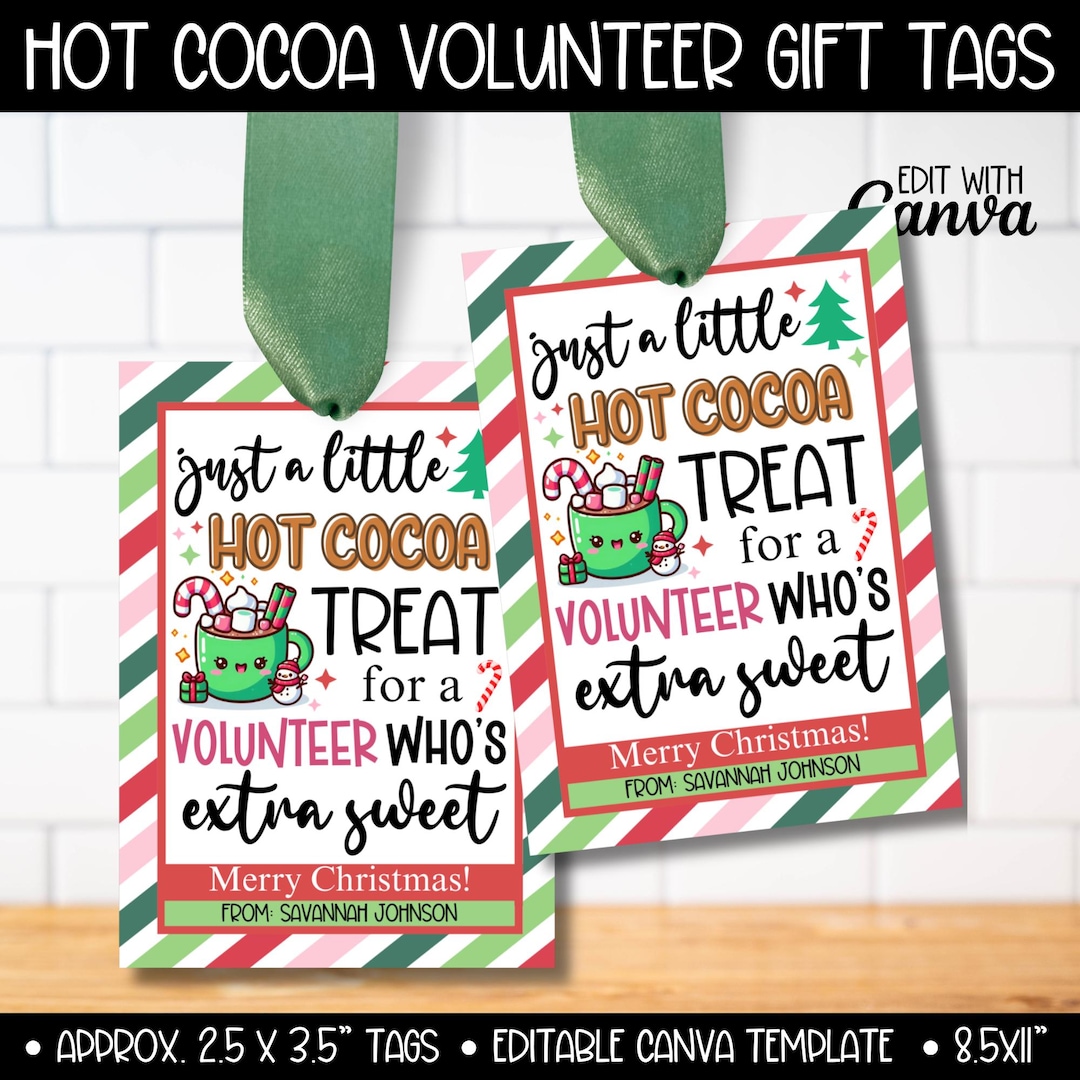 Hot Cocoa Volunteer Gift Tags Template, Editable Hot Chocolate Gift ...