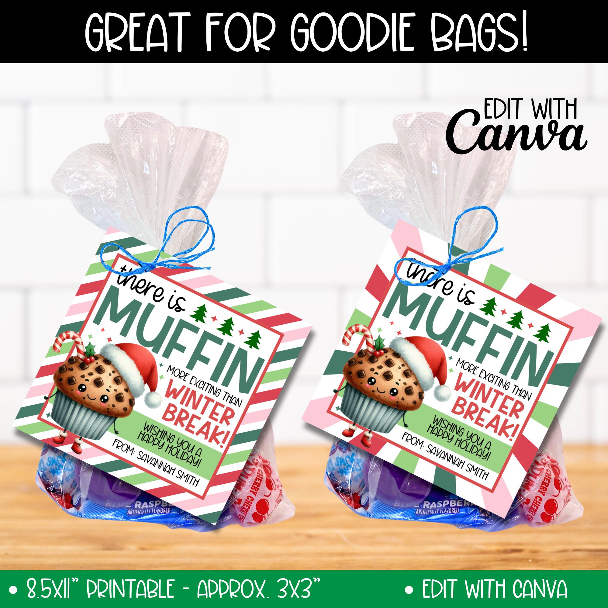 Holiday Muffin Kids Class Treat Gift Tags, Editable Christmas Mini ...