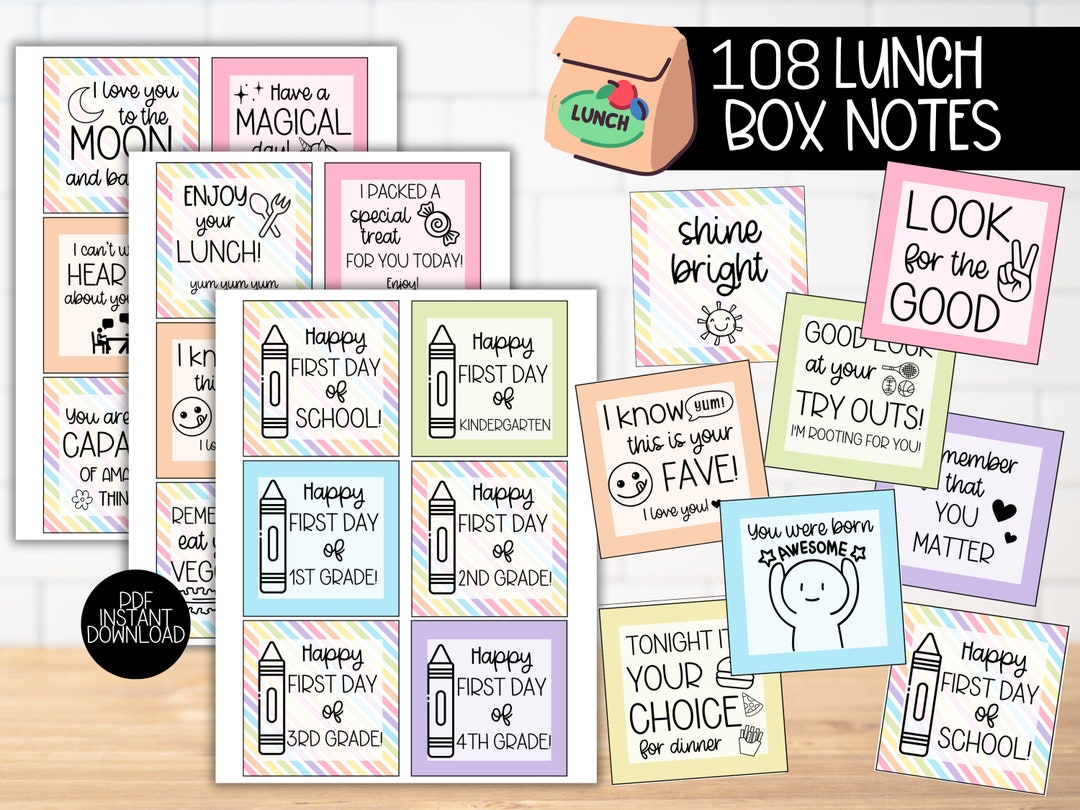 Printable Lunch Box Notes Preschool for Kids Encouragement Bundle ...