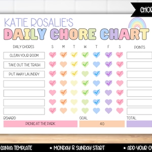 Editable Colorful Kid Chore Chart, Cleaning Schedule Planner, Family ...