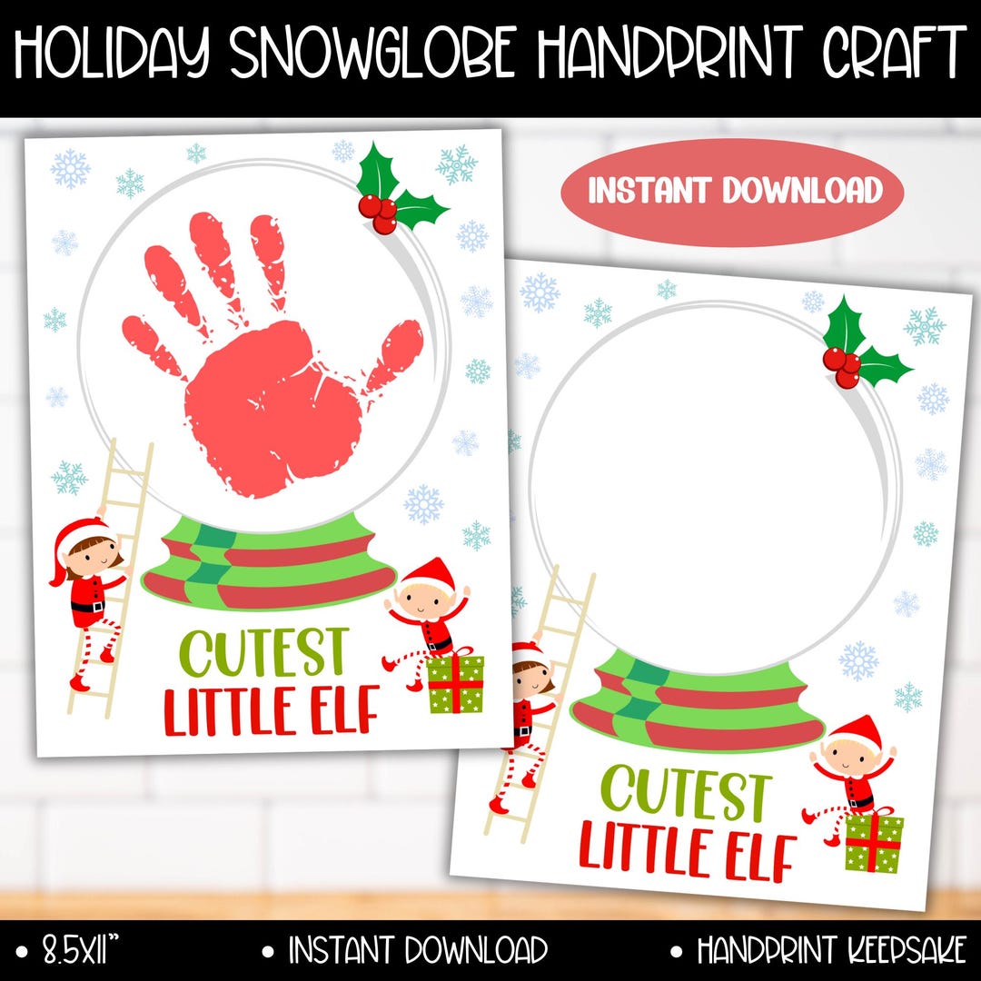 Christmas Snowglobe Elf Handprint Art Craft, Holiday Preschool Toddler ...