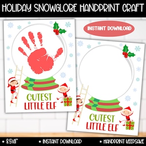 Christmas Snowglobe Elf Handprint Art Craft, Holiday Preschool Toddler ...