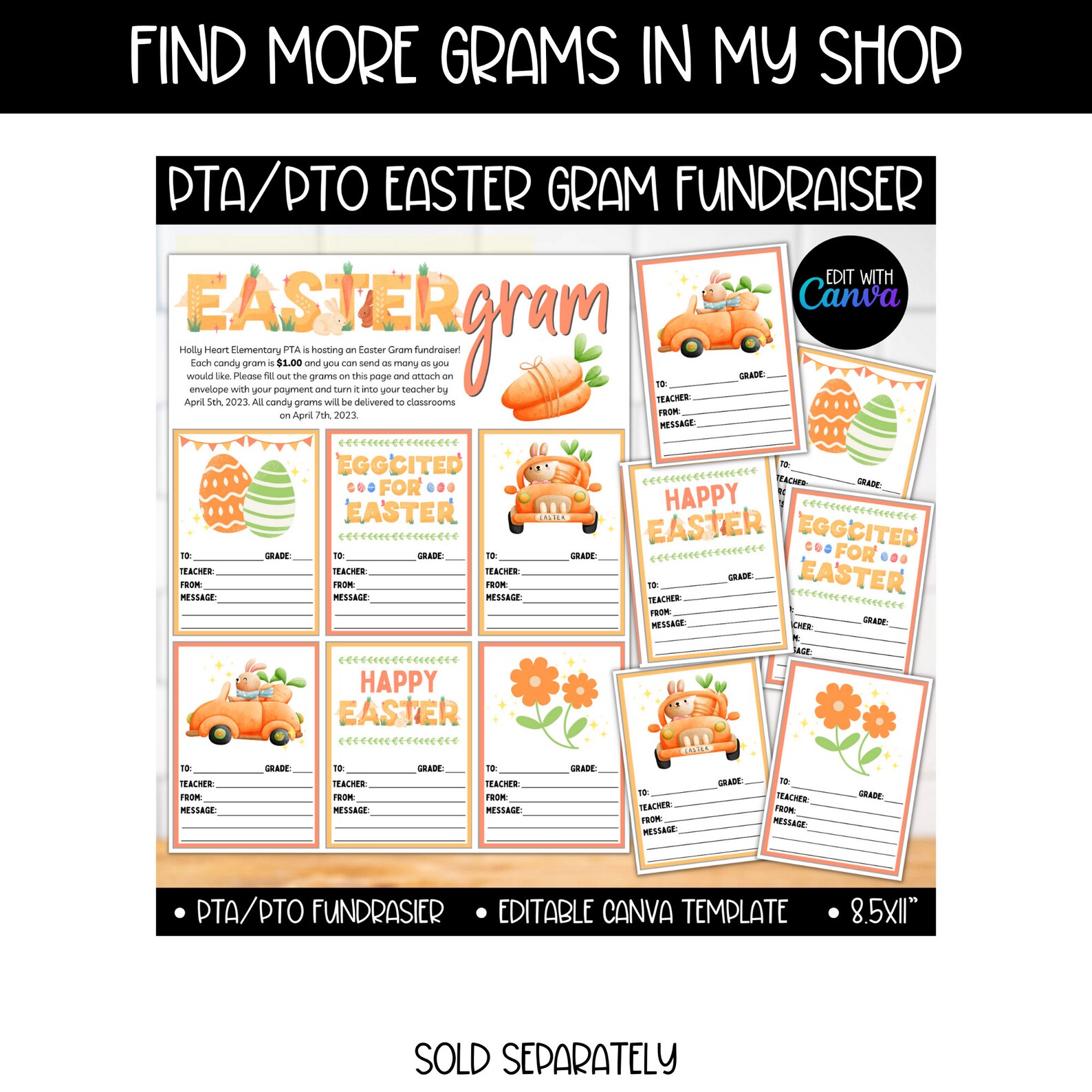 PTA PTO Spring Candy Grams Template Fundraiser, Bunny Grams, Easter ...