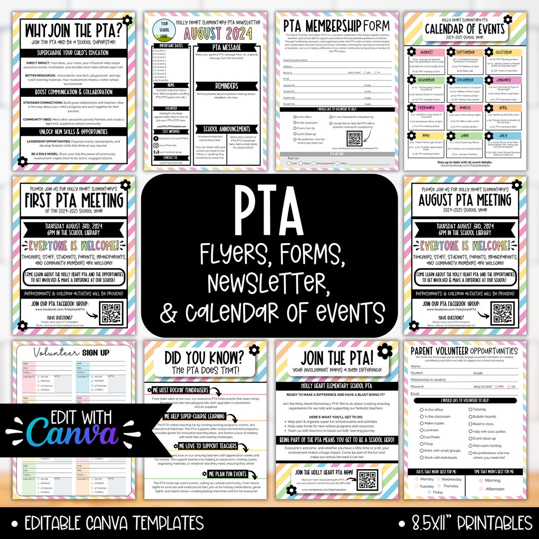 PTA Flyers Forms Template BUNDLE, PTA Newsletter, Membership Form ...