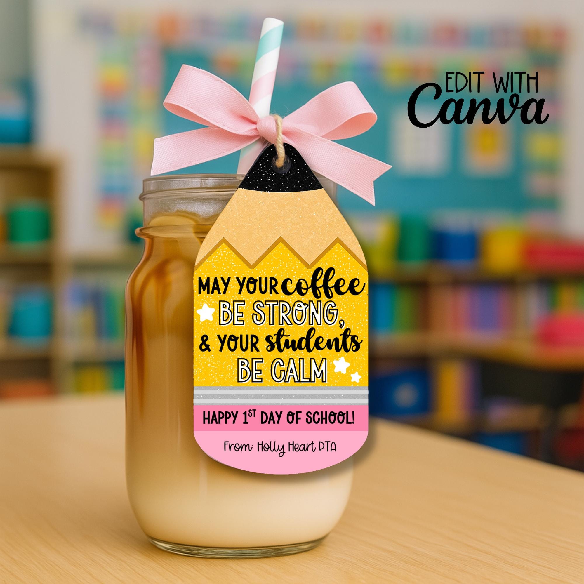 Back to School Teacher Coffee Pencil Gift Tag, 1st Day Welcome Back ...