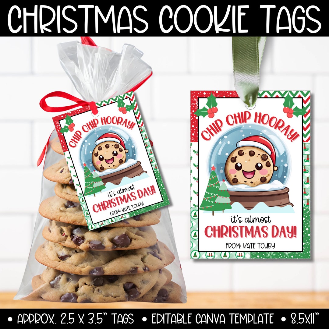 Holiday Treat Tags, Christmas Classroom Goody Bag Tag, Chocolate Chip ...