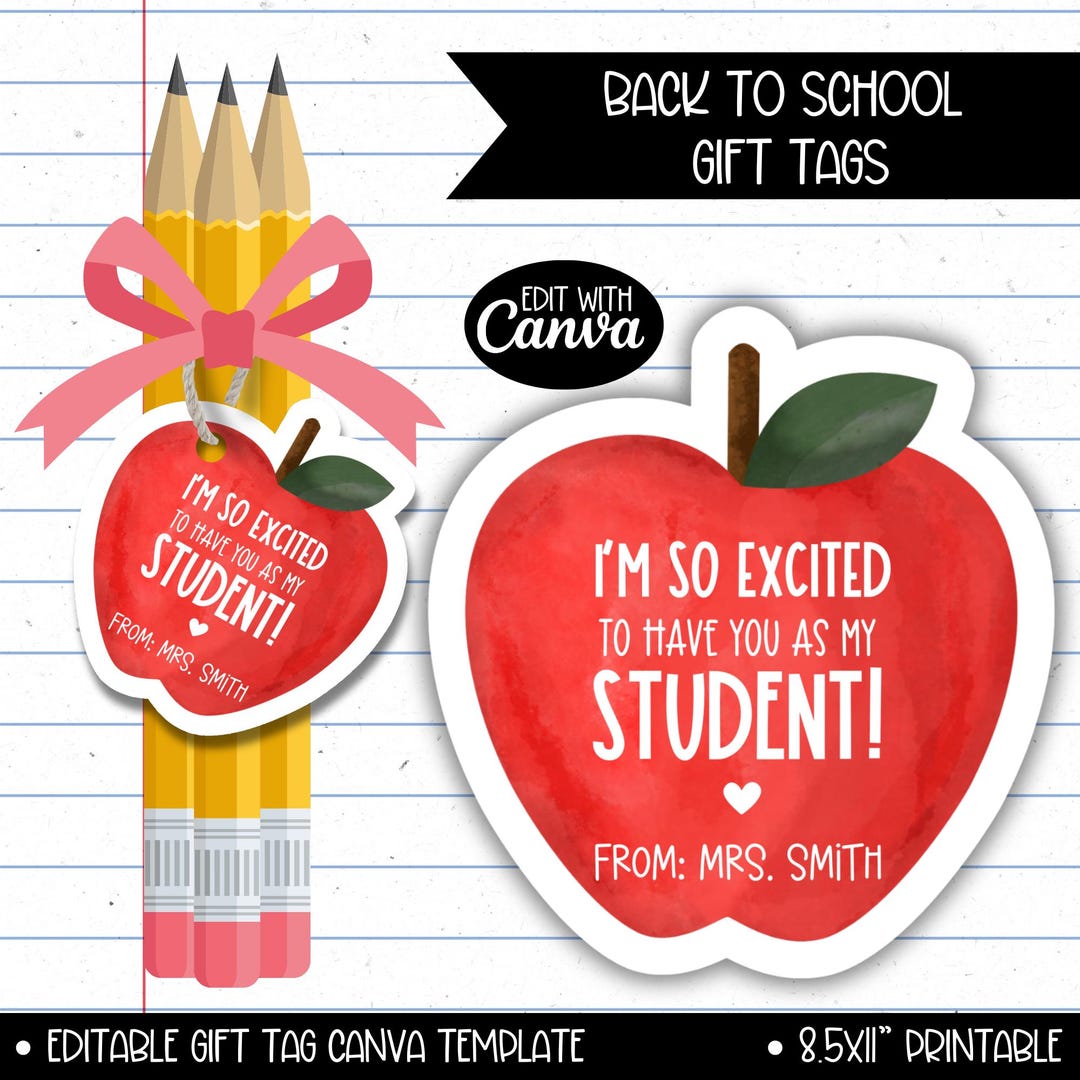 1st Day of School Student Cute Apple Gift Tag, Apple Gift From Teacher ...