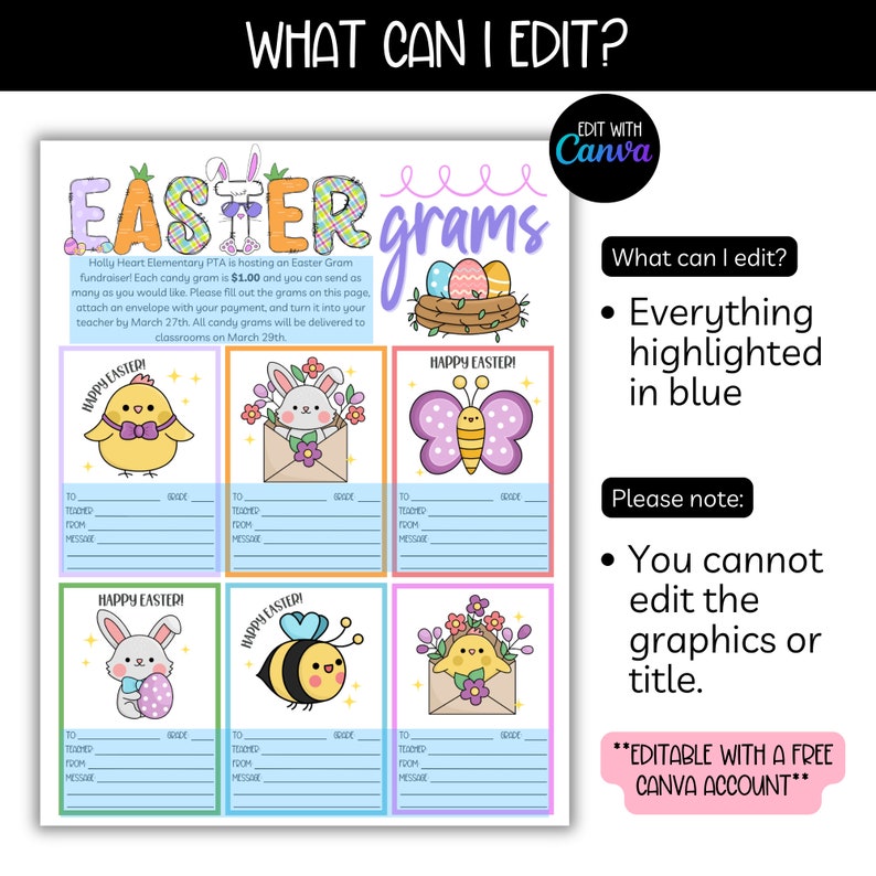PTA PTO Easter Candy Grams Template Fundraiser, Bunny Grams, Spring ...