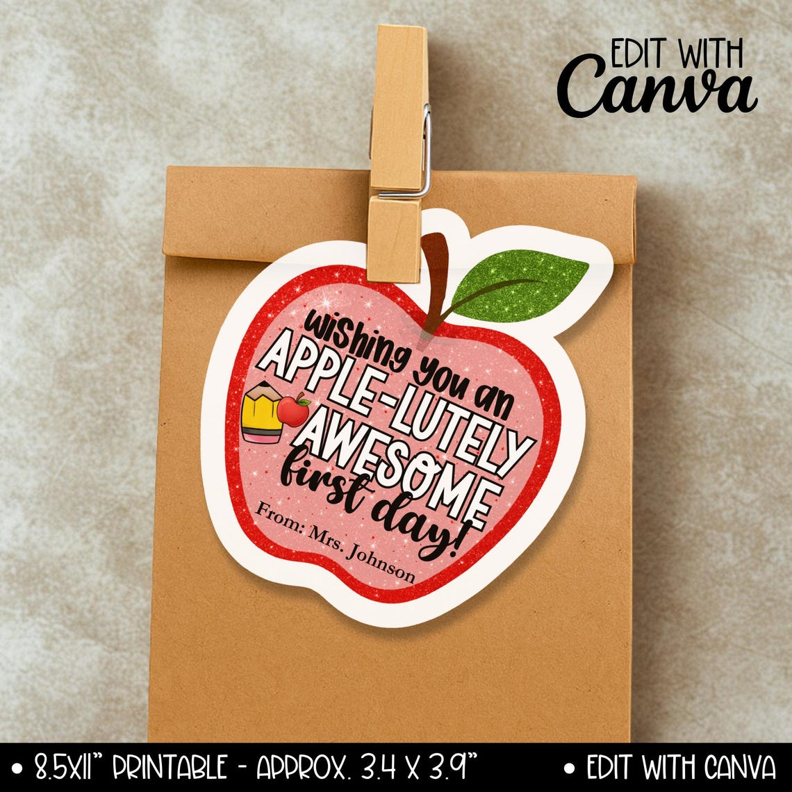 Back to School Apple Gift Tag Card for Kid, First Day Teacher Student ...
