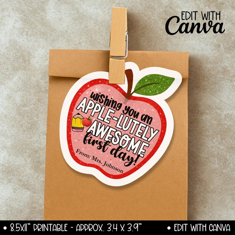 Back to School Apple Gift Tag Card for Kid, First Day Teacher Student ...