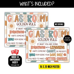 Boho Classroom Golden Rule Poster, Elementary Class Rules Sign ...