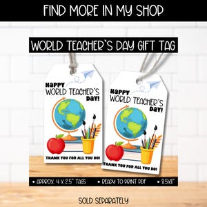 World Teachers Day Gift Tags Template, PTA PTO Gifts, World Teachers ...