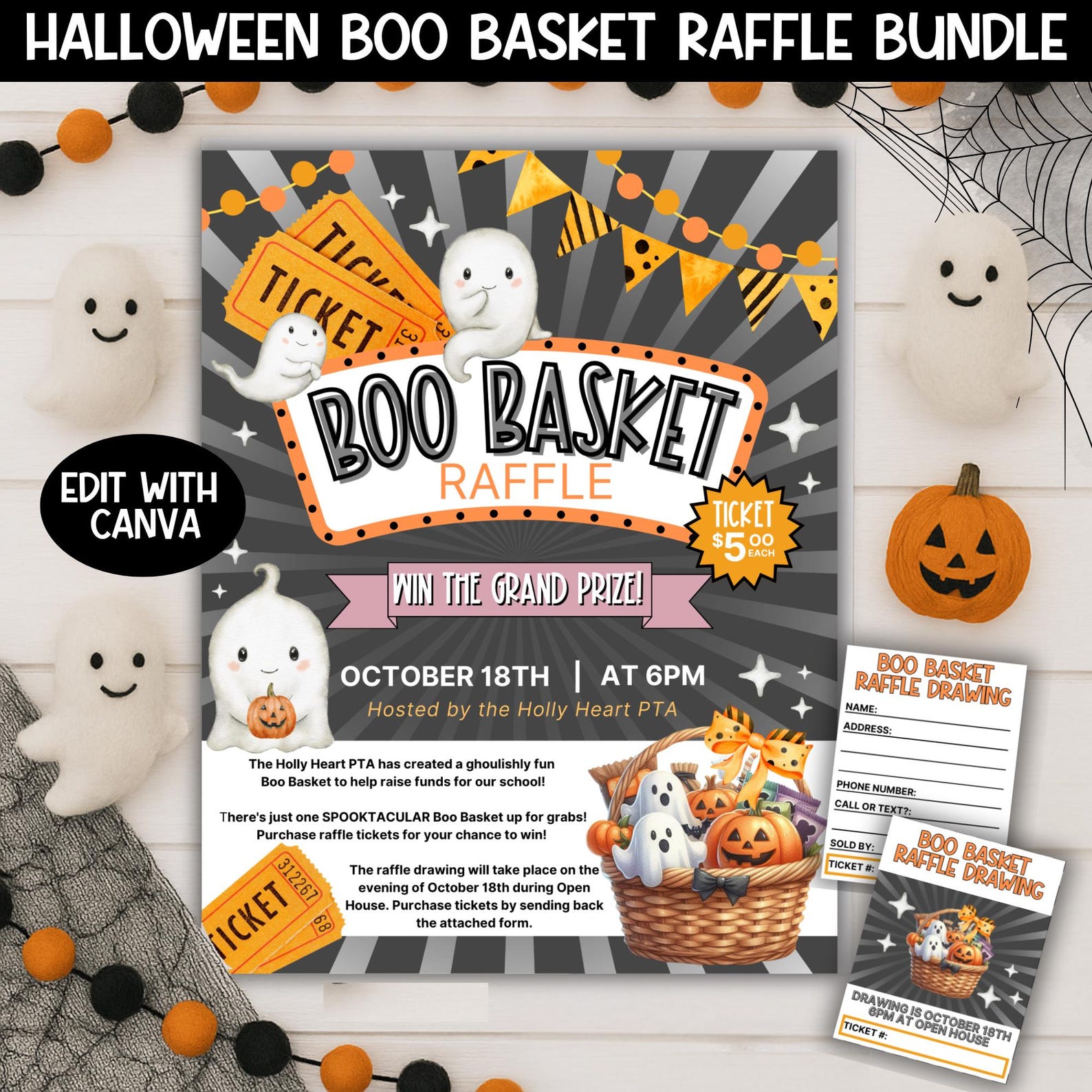Halloween Raffle Ticket Fundraiser Flyer Bundle, Raffle Ticket Post ...