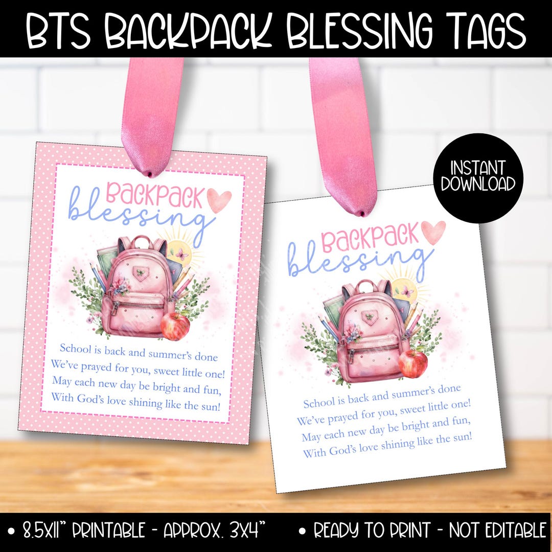 Preschool Backpack Blessing Prayer Tag Cards, Sunday School Christian ...