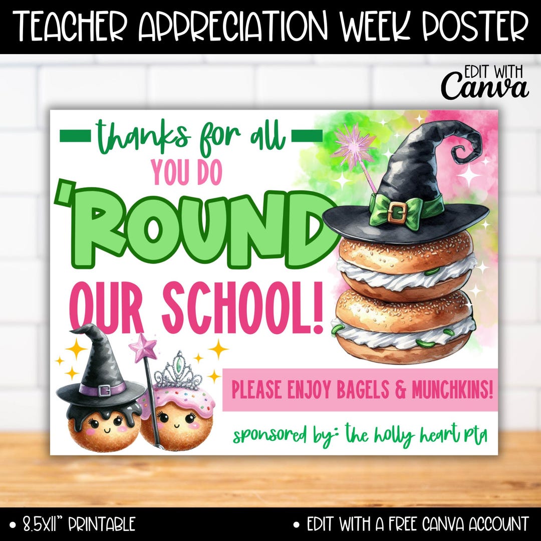 Wicked Teacher Staff Appreciation Week Bagel Munchkin Sign, Wizard of ...