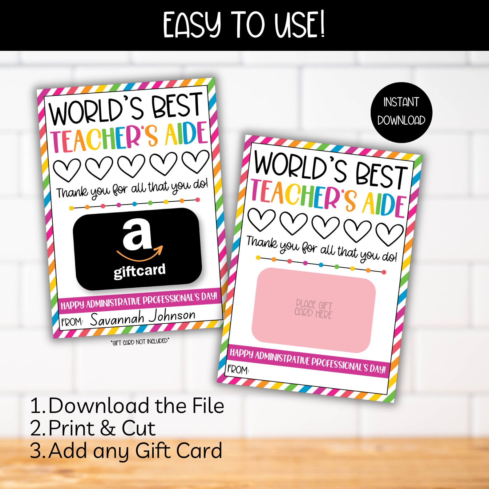 Teacher Aide Appreciation Day Gift Card Holder, Teacher's Aide Gifts ...