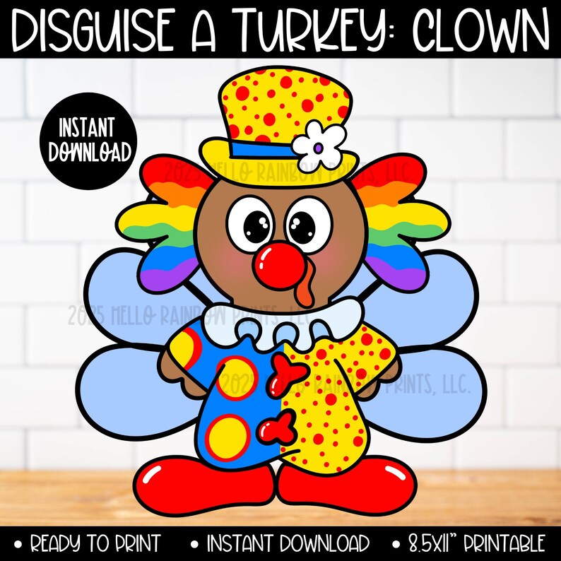 Thanksgiving Disguise the Turkey Clown Printable Craft Kit, NOT a ...