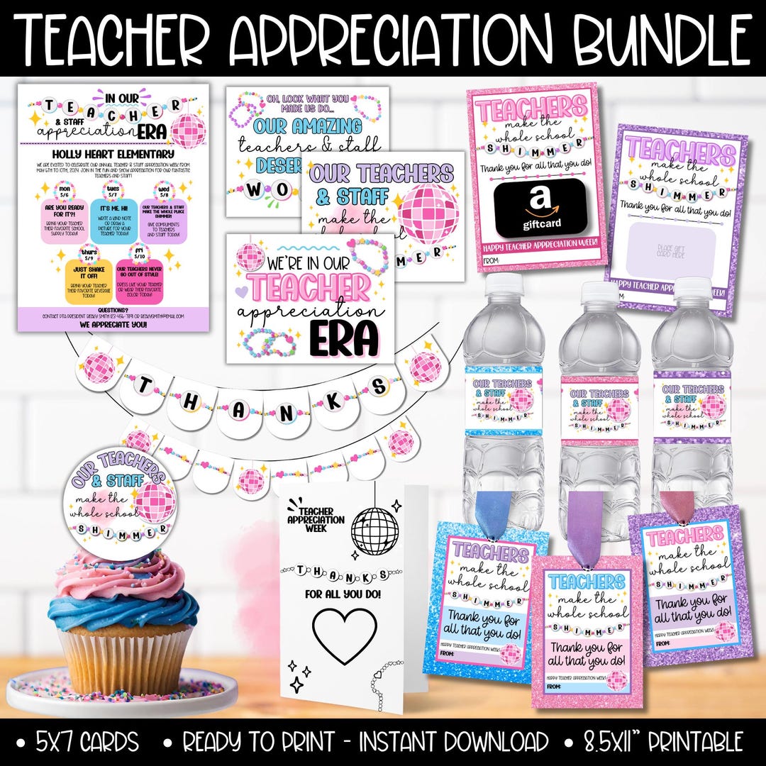 Teacher Appreciation Week Printable Bundle, Pop Star Eras Theme, Staff ...