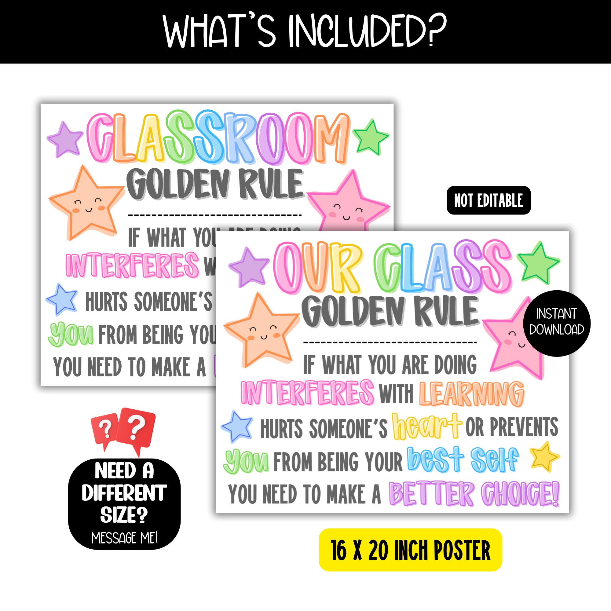 Pastel Rainbow Classroom Golden Rule Poster, Kindergarten Class Rules ...