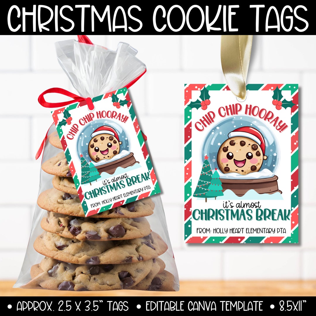 Christmas Holiday Chocolate Chip Cookie Treat Goody Bag Tag, PTA PTO ...