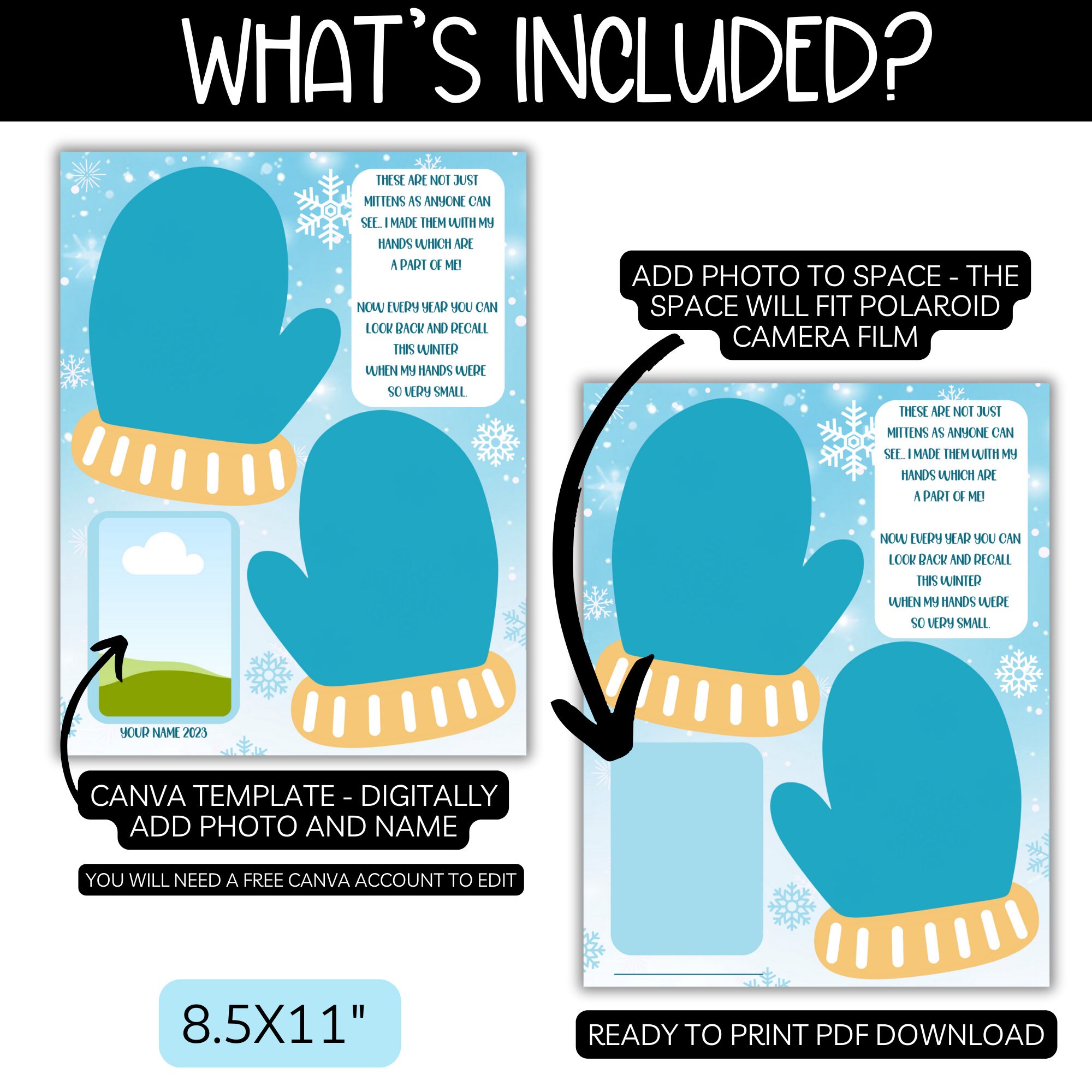 Christmas Holiday Winter Mitten Handprint Poem Toddler Baby Printable ...