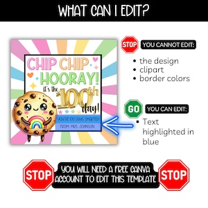 Happy 100th Day of School Cookie Treat Gift Tags, One Hundred Days of ...