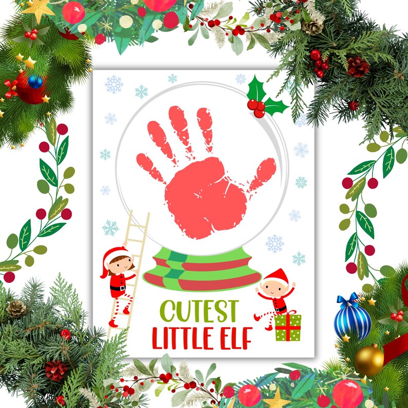 Christmas Snowglobe Elf Handprint Art Craft, Holiday Preschool Toddler ...
